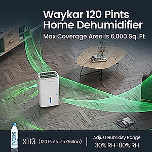 Waykar 120 Pints Energy Star Home Dehumidifier for Spaces up to 6,000 Sq. Ft at Home, in Basements and Large Rooms with Drain Hose, Handle, Auto Defrost and Self-Drying.