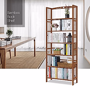 MoNiBloom 6-Tier Adjustable Bookshelf Bookcase, Multifunction Free-Standing Storage Shelf Narrow Plant Flower Stand for Living Room Kitchen Home, Brown