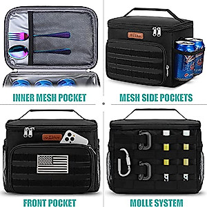 Tiblue Insulated Reusable Lunch Box for Office Work School Picnic Beach, Leakproof Freezable Cooler Bag with Adjustable Shoulder Strap (Medium, Tactical Black)