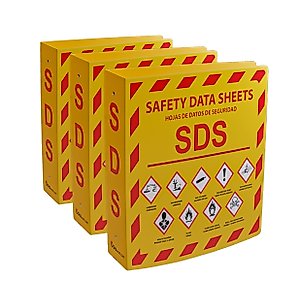 Yellow Safety (YS), 3-Pack SDS Binder - 2024 Requirements, 3-Pack, Heavy Duty 3 Inch, 3 Ring Safety Data Sheet SDS Binder