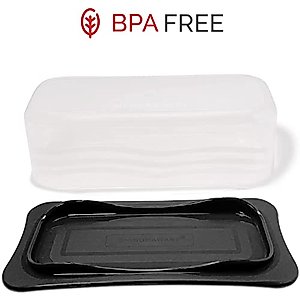 Cover Butter Container - Butter Storage Container with Transparent Lid - Durable Plastic Butter Container for Counter - Plastic Butter Dish with Lid - Covered Butter Dish for Home or Camping (Black)