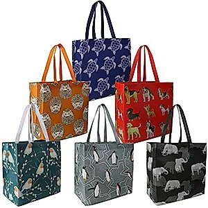 BeeGreen Reusable Grocery Bags Set of 6 Lightweight Recycling Shopping Totes with Long Handle Durable Portable Shopper Baggies for Groceries Supermarket Gift Cute Animal Grey Red Navy Black Green
