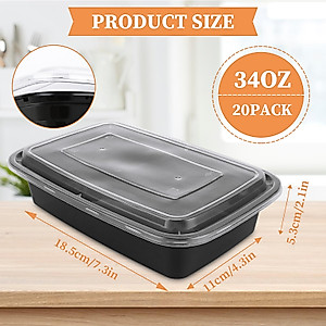 MUXHEL 20 Pcs 34 Oz Meal Prep Container Reusable, 1-Compartment Food Container Box with Lid, Microwave Safe Plastic Take Out Container with Lid for Meal Prep (BPA Free)