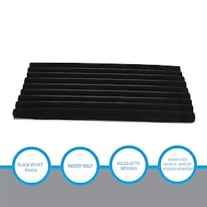 SSWBasics Large Continuous Slot Black Velvet Ring Insert - 14-1/4"L x 7-1/2"W - Holds up to 100 Rings