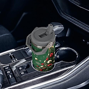 BWQJKUO Large Capacity Car Cup 30 Oz Stainless Steel Round Ball Christmas Tree Printed Travel Mug Leak-proof Flip Straw Tumbler with Handle,keeps Cold Or Ho