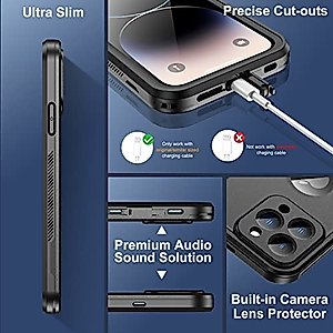 SPIDERCASE for iPhone 14 Pro Max Case, Waterproof Built-in【9H Tempered Glass】 Screen & Camera Lens Protector【12FT Military Shockproof】 IP68 Water Resistance Full-Body Heavy Duty Rugged Case, Black
