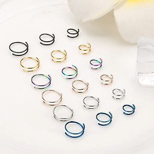 Staligue Double Nose Ring for Single Piercing 20G Spiral Nose Ring Surgical Steel 6MM 8MM 10MM 12MM Double Nose Hoop Piercing Jewelry (8MM)