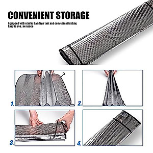 GKmow Pack-1 Front Windshield Sun Shade, 51" x 23.6" Car Windshield Cover, Car Windproof Window Sun Shade Shield to Block UV Rays for Most Cars SUVs and Trucks (Silver)