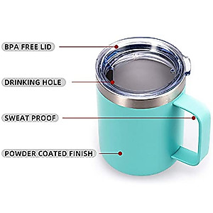 CIVAGO Stainless Steel Coffee Mug Cup with Handle, 12 oz Double Wall Vacuum Insulated Tumbler with Lid Travel Friendly, Reusable and Durable Travel Coffee Cup Thermal Cup, Powder Coated (Aqua, 1 Pack)