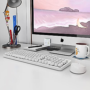 Wireless Keyboard Mouse Combo, 104 Keys Cute White Keyboard with Number Pad & Mouse for Windows, Computer, PC, Notebook, Laptop (White)