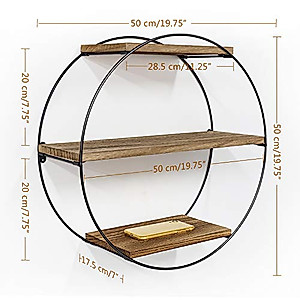 Befayoo Floating Shelves for Wall, Rustic Wood Geometric Style Decor Shelf for Bathroom Bedroom Living Room Kitchen Office (Round, Natural)