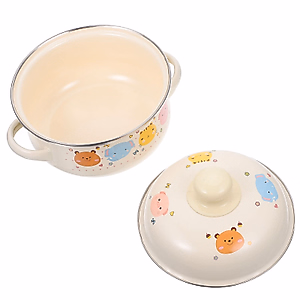 Enamel Stew Pot Soup Bowl: Decorative Stew Pot with Handle Lid Cartoon Soup Pot Baby Food Milk Pot Ceramic Cookware for Home Kitchen Cooking Pot