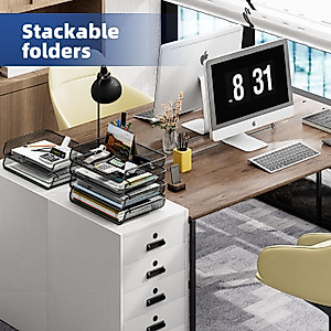 4 Pack - Simple Trending Stackable Office Desk Supplies Organizer, Desktop File Document Letter Tray Holder Organizer, Black
