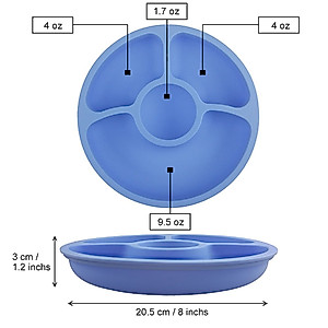 SILIVO 4 Pack Toddler Plates, Divided Plates for Adults and Kids - Silicone Sectional Serving Platters,Snack Serving Dishes for Parties
