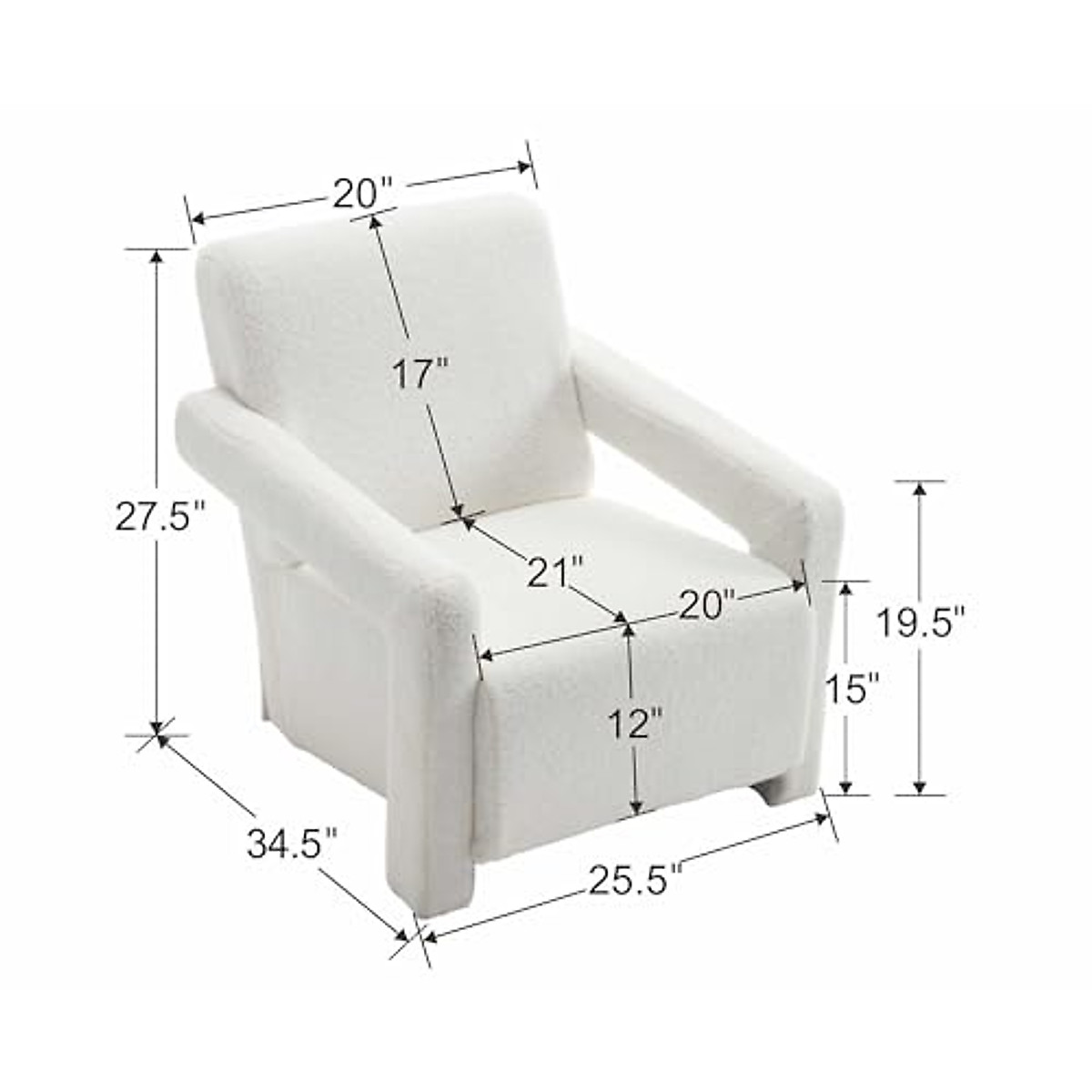 DM Furniture Modern Accent Chairs Set of 2, Cozy Sherpa Side Chairs Contemporary Reading Chair Single Sofa Slipper Chair for Bedroom/Living Room/Guest Room, White