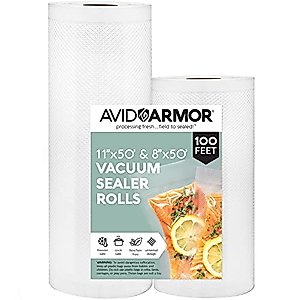 Avid Armor - Vacuum Seal Rolls Combo Set, With 2 Vac Seal Bags for Food (11 inches x 50 ft and 8 inches x 50 ft), Non-BPA Vacuum Sealer Bags, Freezer Vacuum Sealer Bags, Sous Vide Bags Vacuum Sealer