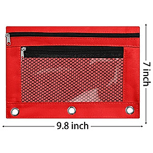 Antner Binder Pencil Pouch for 3 Ring Binder, 2 Pack 3 Ring Binder Pencil Pouches Double Zipper Pencil Case Cosmetic Bag, Black & Red