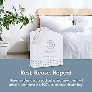 Threadmill 100% Cotton Sheets for Queen Size Bed - 600 Thread Count Queen Bed Sheets Set with 16” Deep Pocket - Sateen Weave 4-Piece Bedding Set with Cooling Effect, White