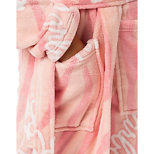 Barbie Womens Hooded Bathrobe | Ladies Pink All over Print Dressing Gown | Fashion Wave Print Fleece Loungewear Bathrobe