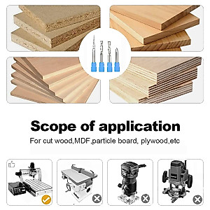 Sinoprotools 1/4 Shank CNC Router Bits Carving Set, CNC Wood Router Bits, CNC Router Kit End Mills,V Groove Engraving Router Bit, Cabinet Making Tools-4 Pcs