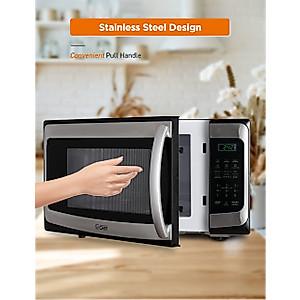 COMMERCIAL CHEF 1.1 Cu Ft Microwave with 10 Power Levels, Microwave 1000W with Push Button Door Lock, Countertop Microwave with Microwave Turntable and Digital Controls, Stainless Steel