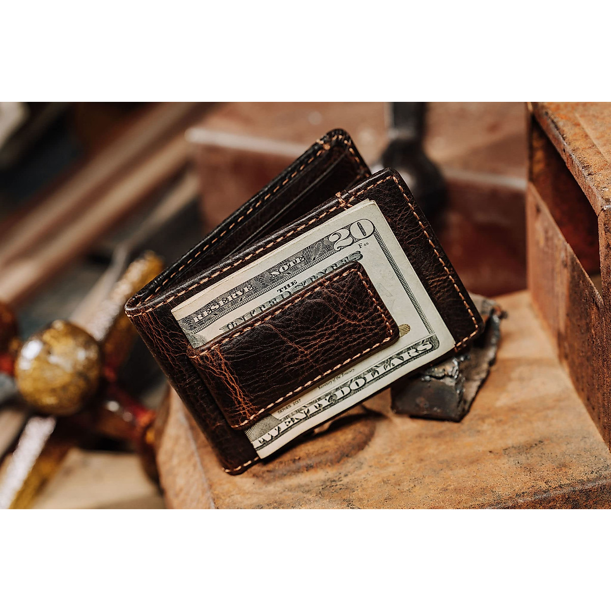 House of Jack Co. IVOR Bifold Wallet With Money Clip | Front Pocket Wallets for Men | Super Strong Magnet | Slim Card Holder (brown)