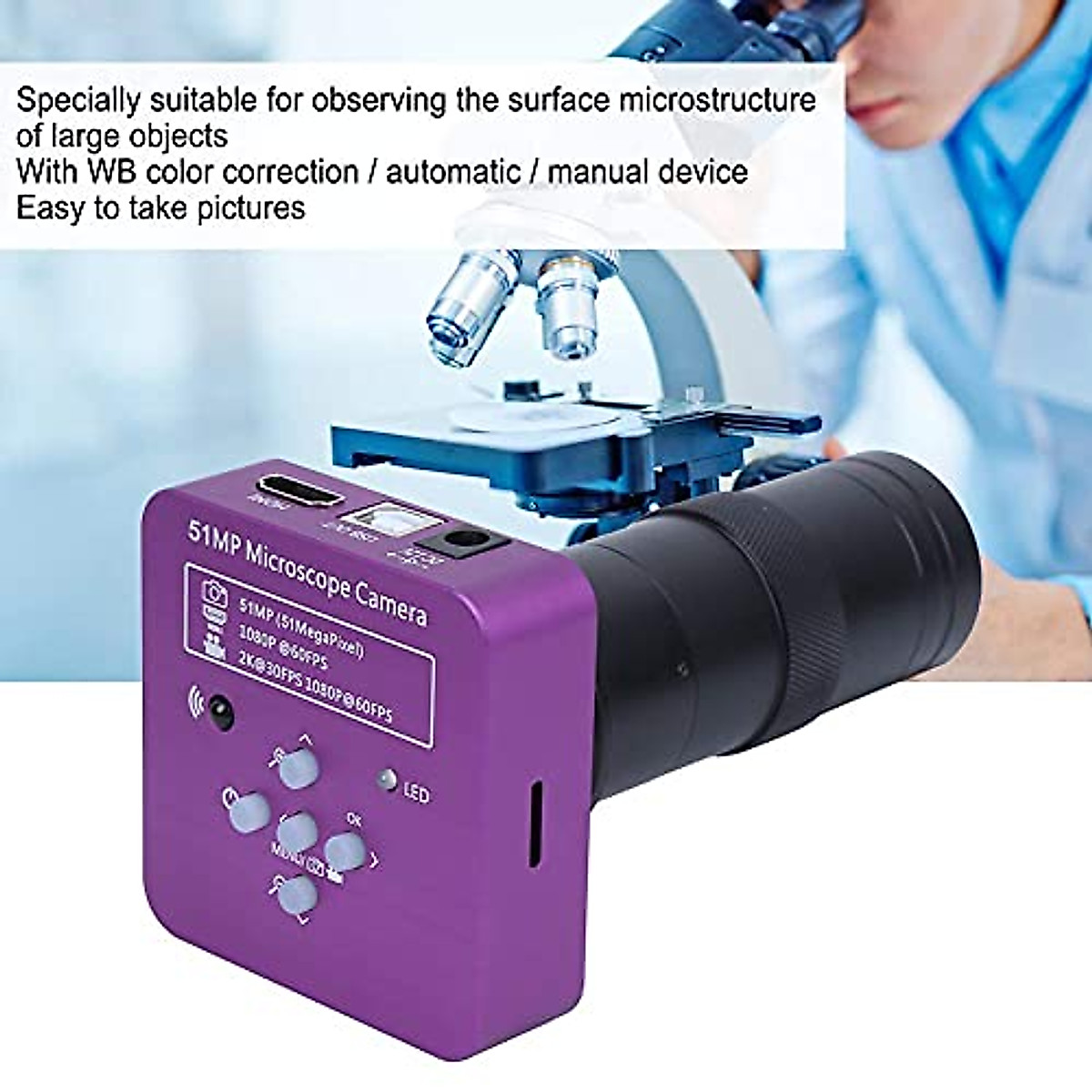 51MP HDMI Microscope Camera Digital Microscope Video Camera Industrial Electronic USB Microscope 120X C Mount Lens with Remote Control