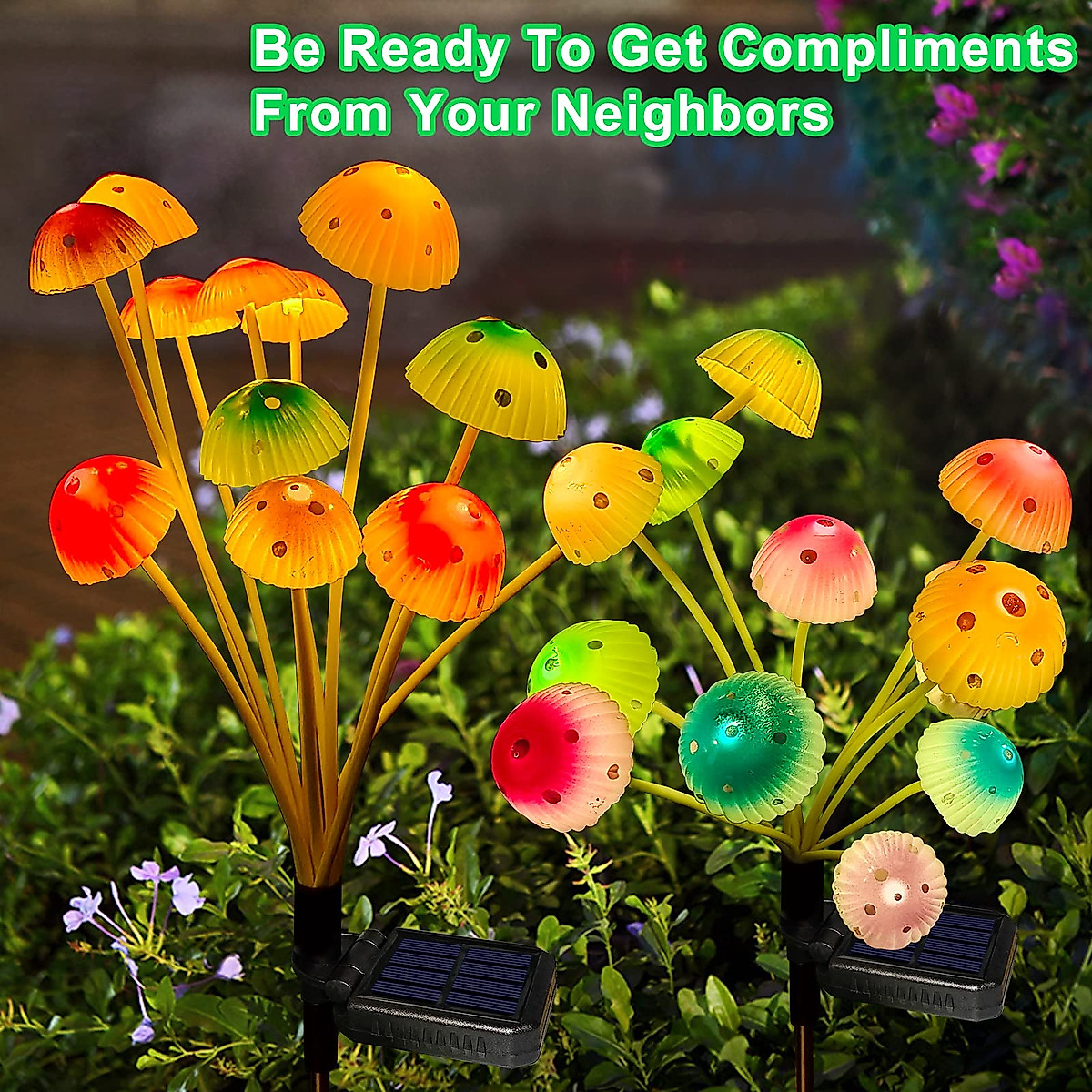 Solar Garden Lights, 2 Pack Solar Mushroom Lights Outdoor, Upgraded 24LED Mushroom Flower Light Yard Decor Outside Waterproof, Garden Decor for Lawn Front Porch Patio Backyard