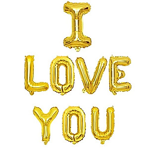 16 Inch I LOVE YOU Letters Foil Balloons for Valentines Day Propose Marriage Wedding Party Wedding Décor Mother's Day Father's Day Anniversary Backdrop & Birthday Party Supplies for her girlfriend (gold)