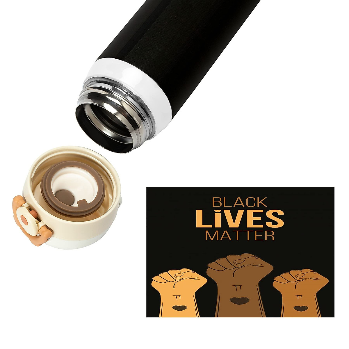 Kids Water Bottle Black Lives Matter Stainless Steel Travel Mug for School Lunch Vacuum Insulated Cups Flask with Locking Push-Button Lid (17 oz)