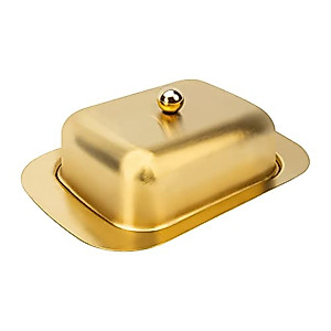 Snailhouse Butter Dish, Stainless Steel Covered Butter Holder Container Tray Storage with Handle Lid for Countertop, Gold