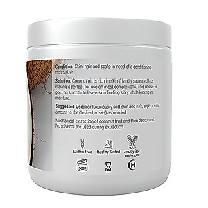 NOW Foods Solutions, Coconut Oil, Naturally Revitalizing for Skin and Hair, Conditioning Moisturizer, 7-Ounce