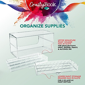 CraftyBook Acrylic Paint Storage Organizer - 50 Bottle Miniature, Hobby, Enamel, Model Paint Holder - 2 Drawer Clear Acrylic Craft Storage - Desktop Art Organization Container for Craft Room Studio