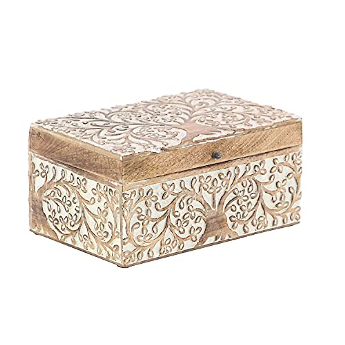 Deco 79 Mango Wood Floral Box with Hinged Lid, Set of 3 8", 10", 12"W, Brown