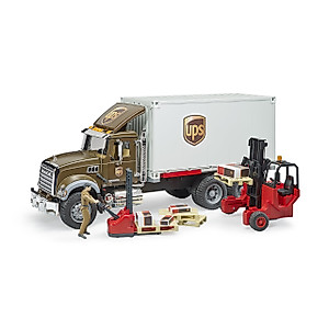 Bruder 02828 Mack Granite Ups Logistics Truck with Forklift Vehicles - Toys