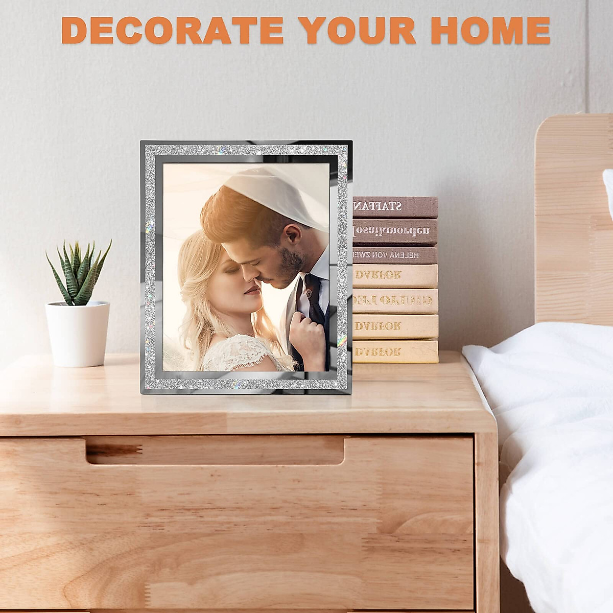 IZIDDO 8x10 Picture Frames Set of 2, Glitter Photo Frame for Tabletop, Silver Glass Picture Frame, Graduation Gifts for Her, Horizontally or Vertically