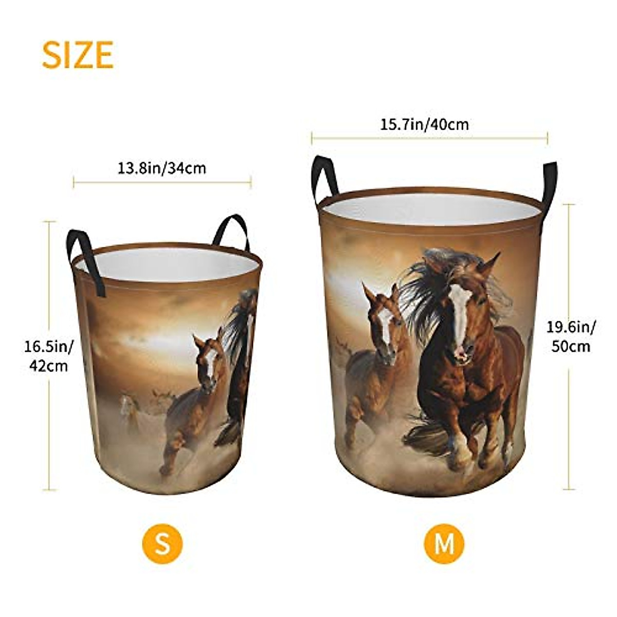 FeHuew Two Running Chestnut Horses Collapsible Laundry Basket with Handle Waterproof Fabric Hamper Laundry Storage Baskets Organizer Large Bins for Dirty Clothes,toys,Bathroom