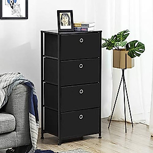 SONGMICS Nightstand, Dresser with 4 Easy Pull Fabric Drawers, Chest of Drawers, Storage Organizer with Metal Frame, Wooden Tabletop, for Living Room, Closet, Nursery, Black ULTS04H