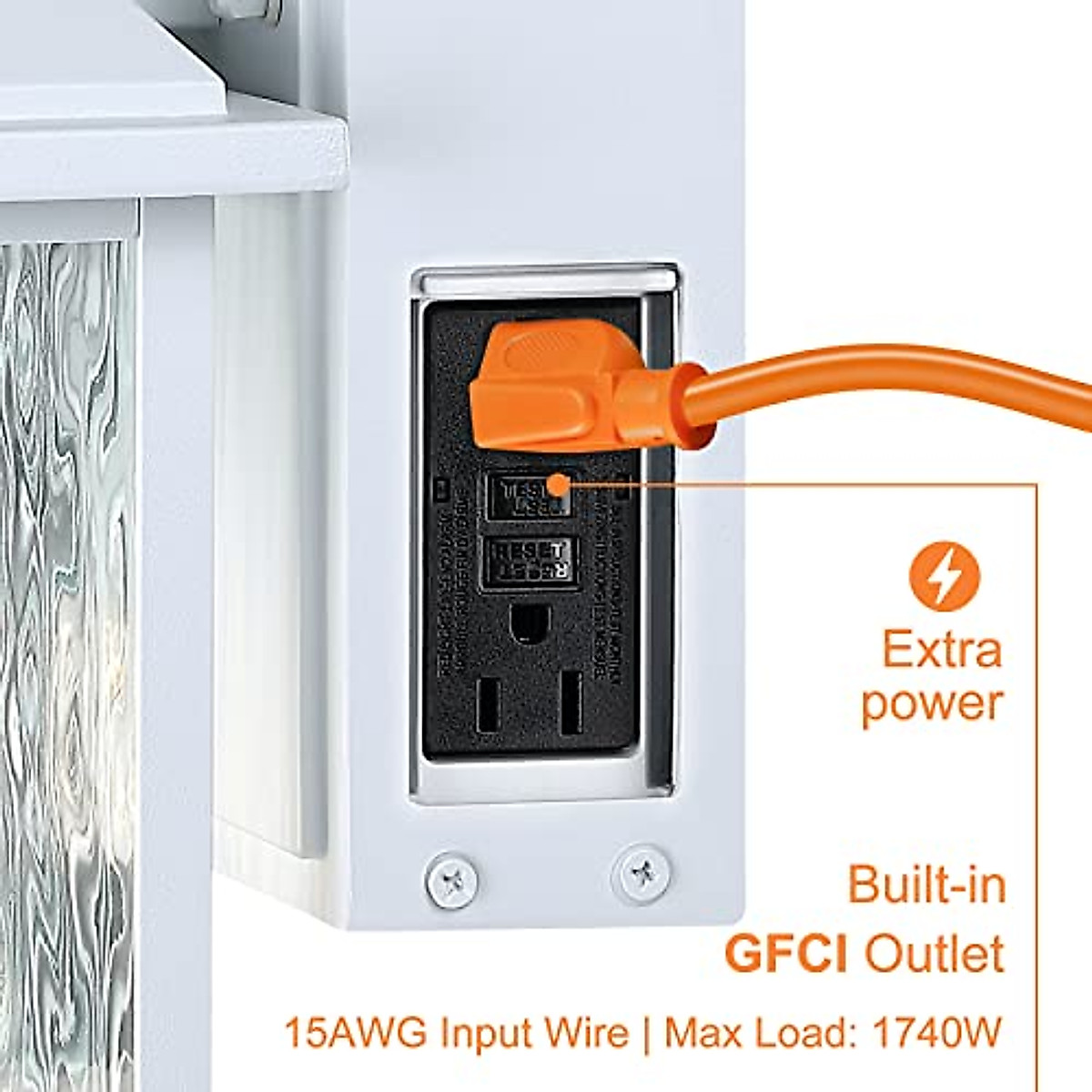 Dusk to Dawn White Outdoor Porch Lights with 2 GFCI Outlets, Waterproof Wall Lights Mount for House, Aluminum Anti-Rust Exterior Light Fixture, Wall Sconce, Wall Lamp, Wall Lantern for Balcony, Garage