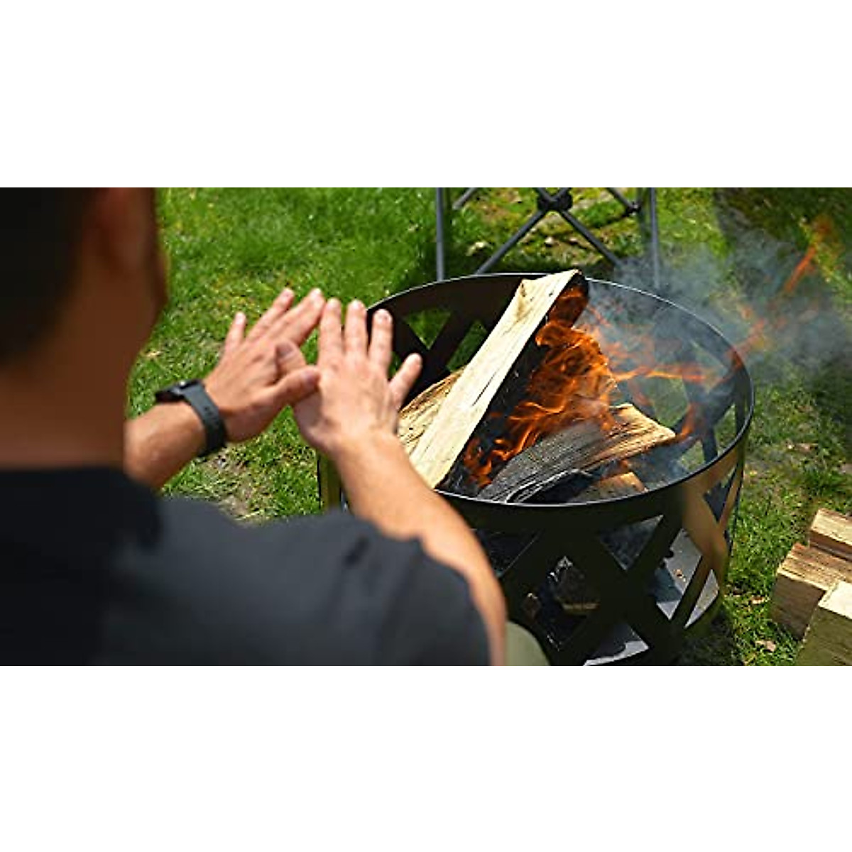 OXG Diamond Design Round Fire Pit - Black 23" Diameter 11 Gauge Steel USA Made No Assembly