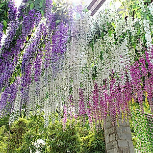 12 Pieces of 3.6 Feet/Piece of Artificial Fake Wisteria Vine Ratta Hanging Garland Silk Flower String-Like Family Party Wedding Garden Outdoor Office Wall Decoration (Green, 12)