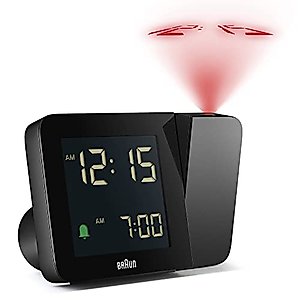 Braun Digital Projection Alarm Clock with 4 Backlight Options, Negative LCD Display, Quick Set, Beep Alarm in Black, Model BC15B