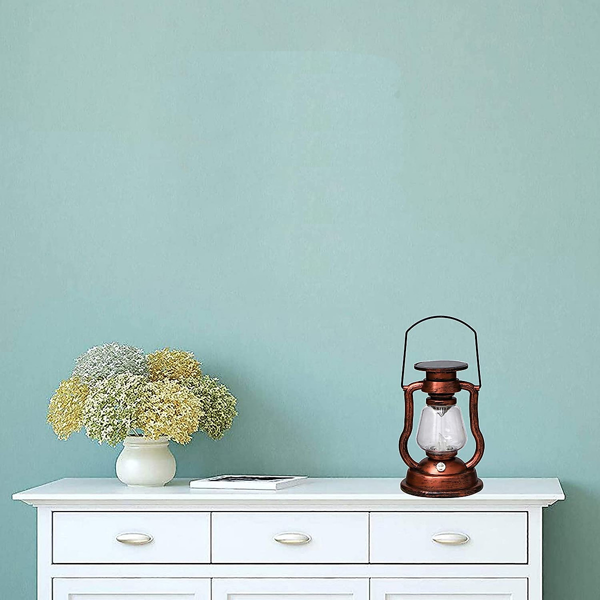 Solar Power Lantern Antique Light Lamp for Garden Patio Umbrella Lamp Tree Pool Pavilion Lawn Porch Decor Camping Lantern Hurricane Lantern (Bronze) Pack 1