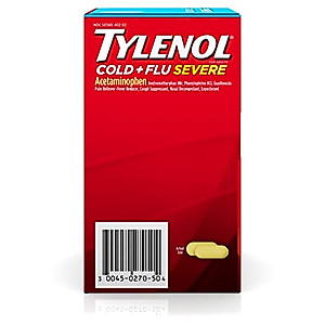 Tylenol Cold + Flu Severe Medicine Caplets for Fever & Cough Relief, Red, 2 Count, Pack of 50