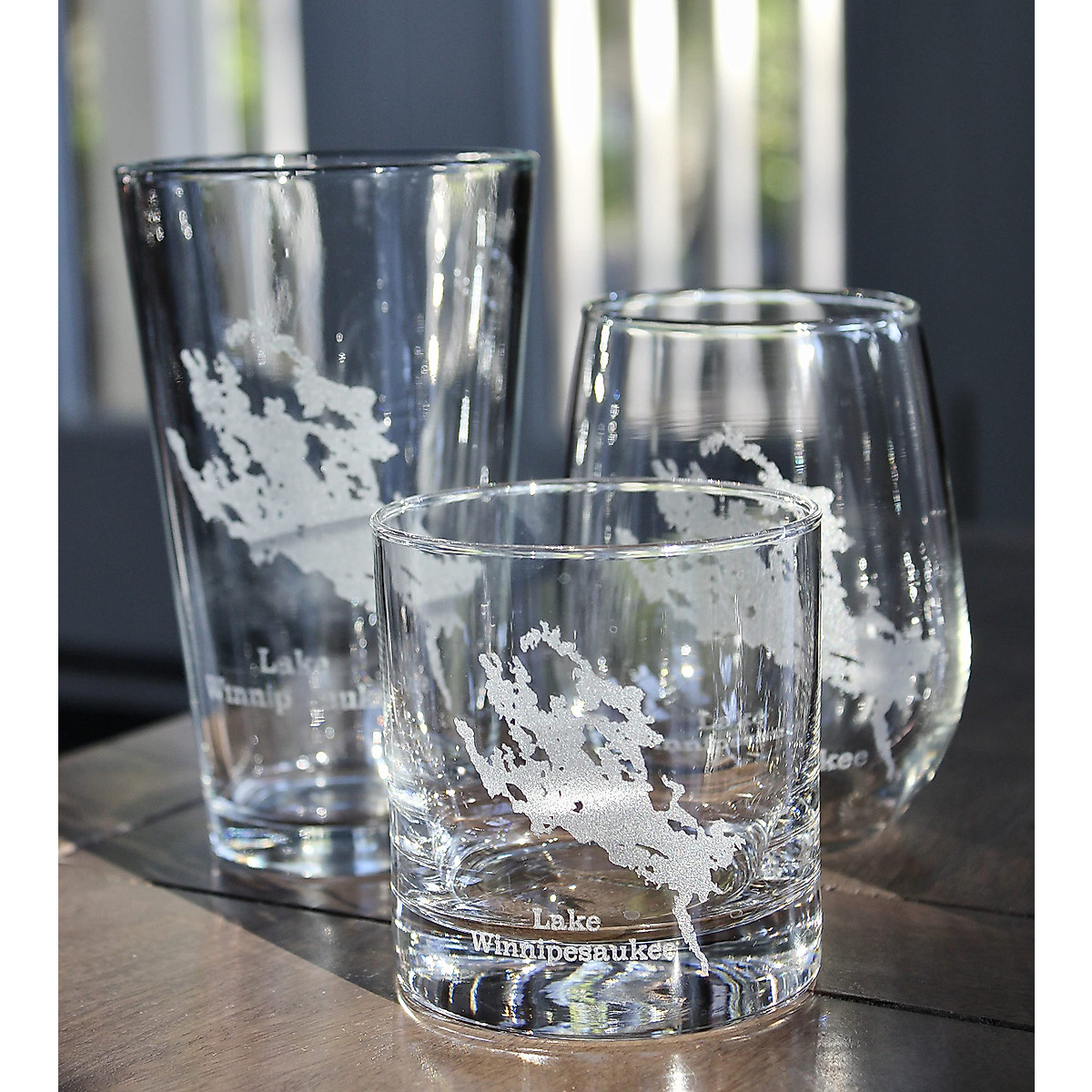 HullSpeed Designs Lake Winnipesaukee- Set of 2 Rocks Glasses - Laser Engraved
