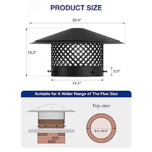 Hahaemall 10 Inch Chimney Cap Round Chimney Cover, Fireplace Chimney Caps for Outside, Chimney Rain Caps, Roof Vent Cap, All Weather, Easy to Install, Black