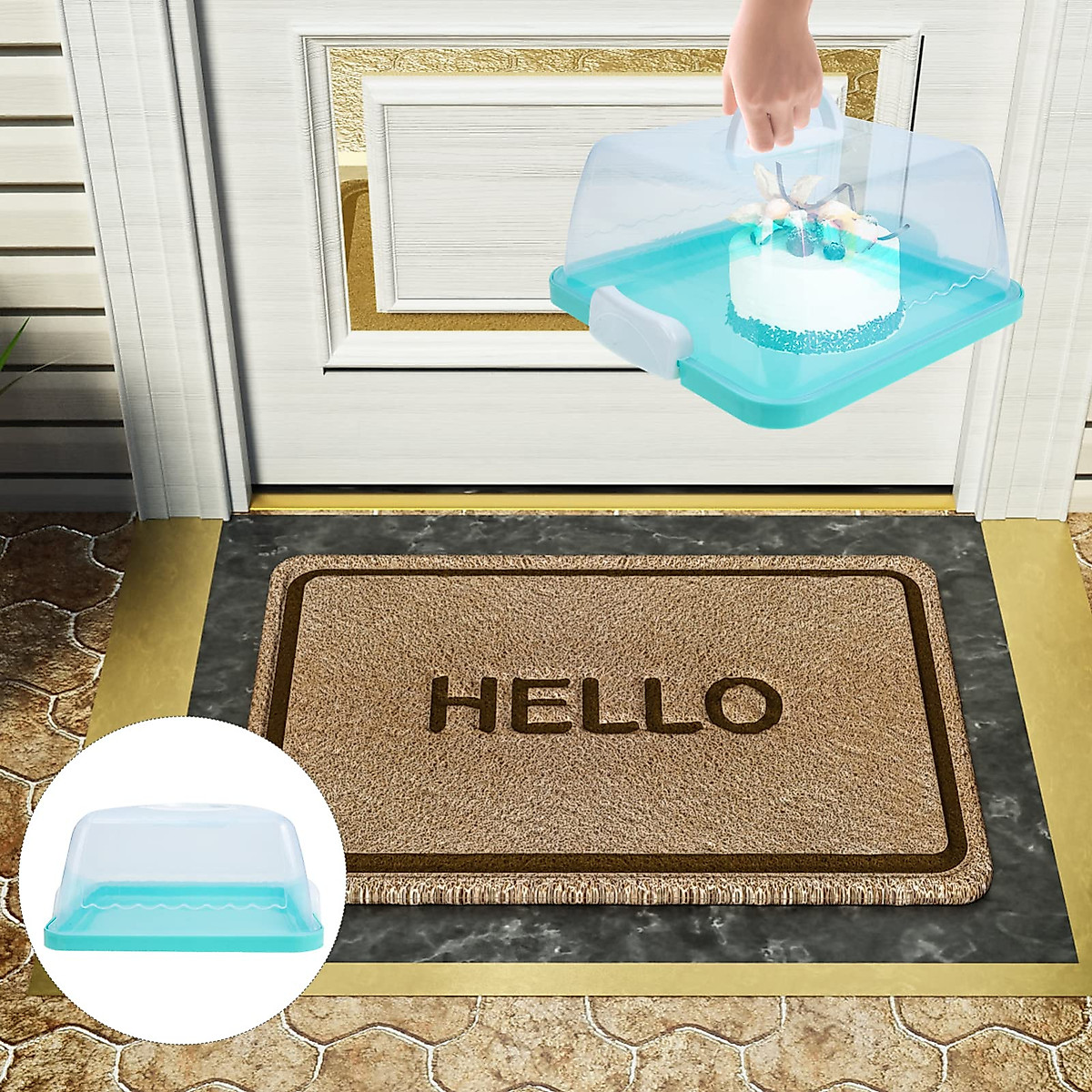 LIFKOME Cake Carrier Storage Container Portable Cake Saver with Handle Clear Square Cake Keeper for Transport Packaging Sky- blue