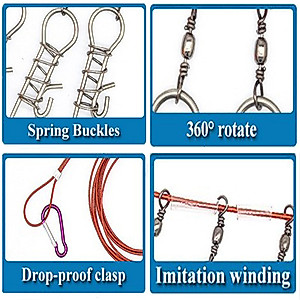 Joyeee Stainless Steel Fishing Stringer for Wading Boat Kayak, with Float Carabiner, 10 PCS Fish Lock and Plastic Handle, 27 FT 300lb Silent Stringer Durable Fishing Gear, Clip Fish Holder, Red