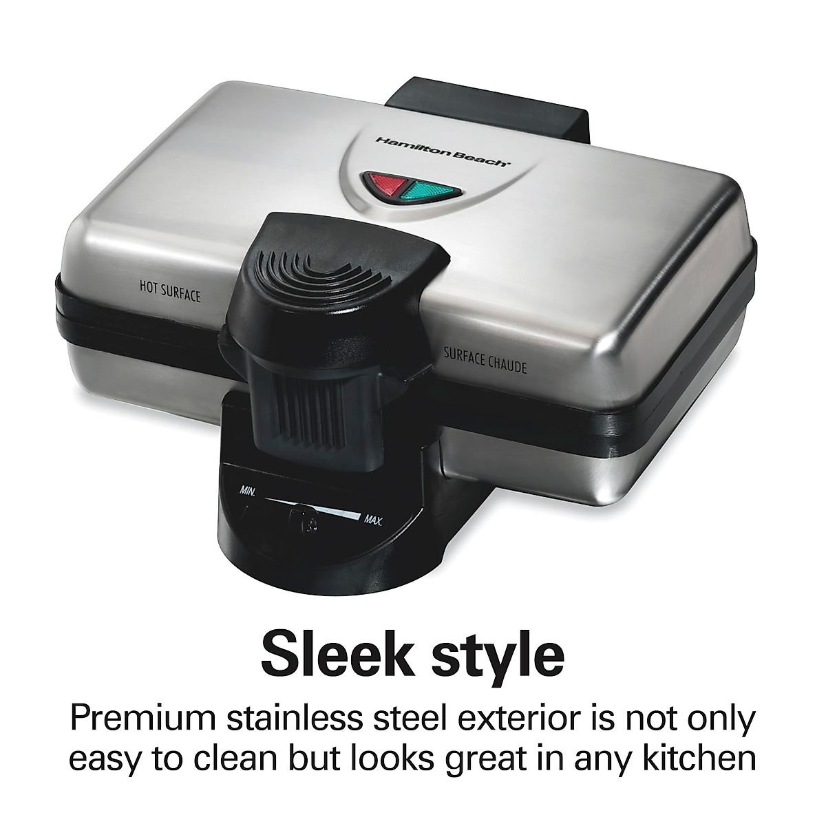 Hamilton Beach Belgian Mini Waffle Maker with Shade Control, Makes 2 at Once, Create Personalized Keto Chaffles and Hash Browns, Non-Stick Plates, Compact Design, Stainless Steel