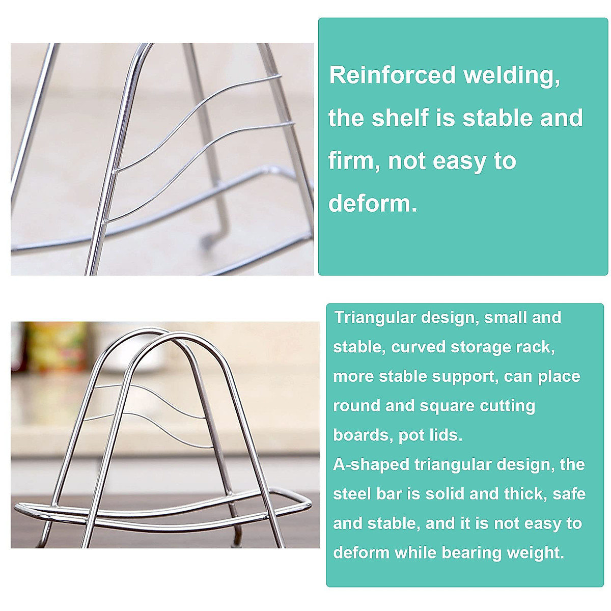 NentMent 2 Pack Cutting Board Rack Stand Pot Pan Lid Holder Cover Organizer Storage Stands Chopping Boards Drain Racks Single Slot Stainless Steel Wire Shelf Kitchen Gadgets